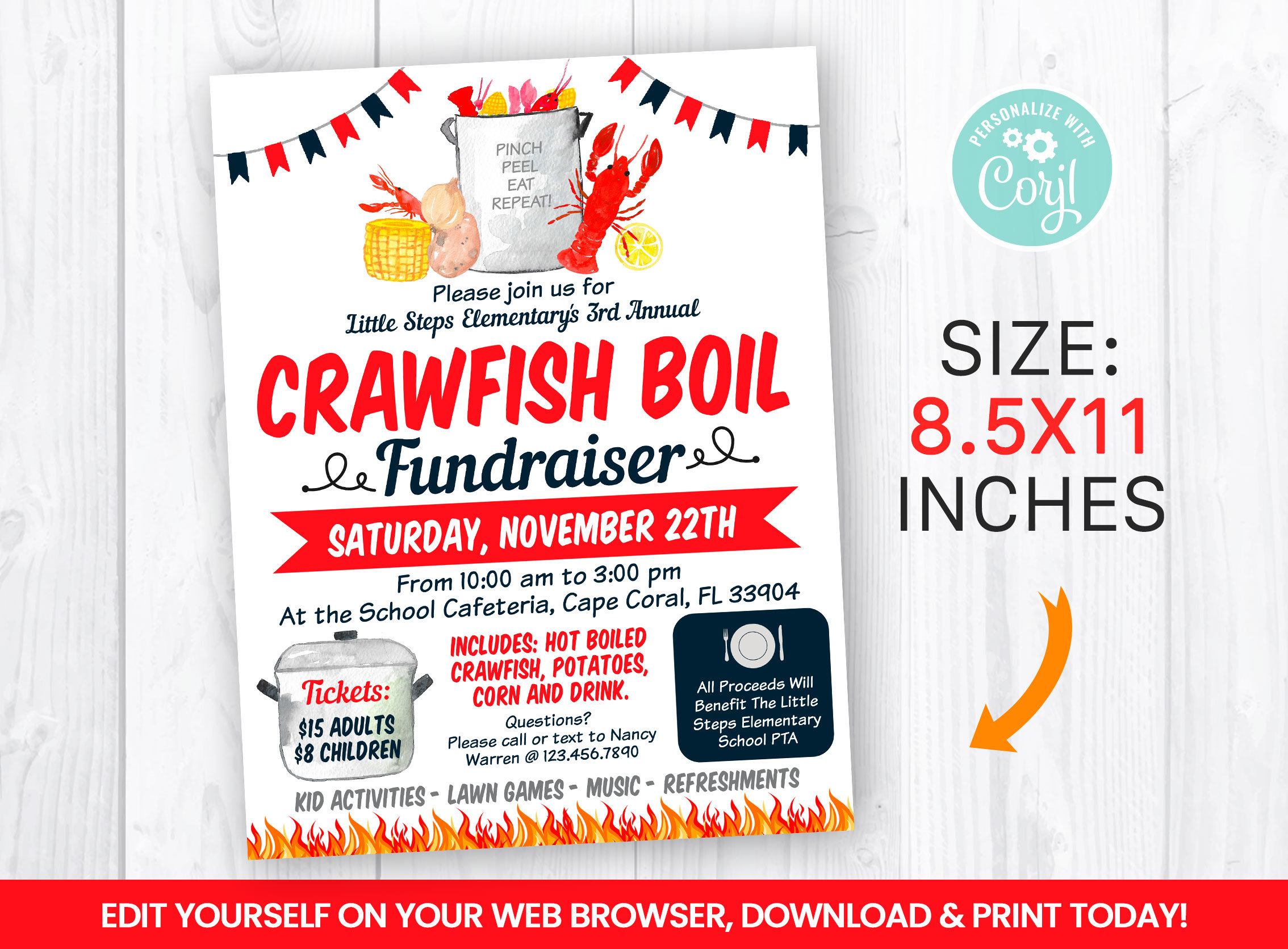 EDITABLE Crawfish Boil Fundraiser Flyer Template, Charity Non Profit ...