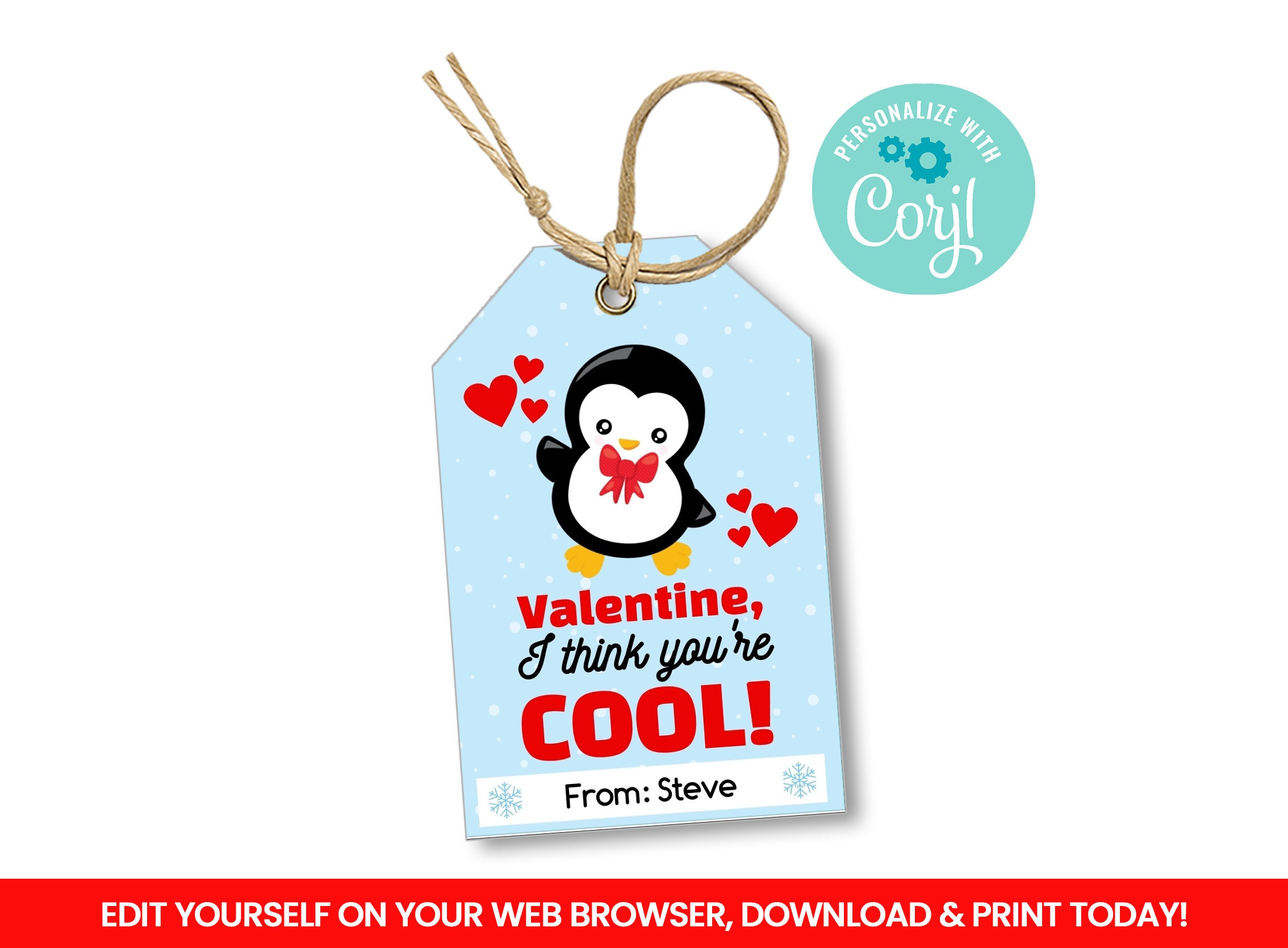 EDITABLE Penguin Gift Tags Arctic Treat Tags Ideas Valentine - Etsy