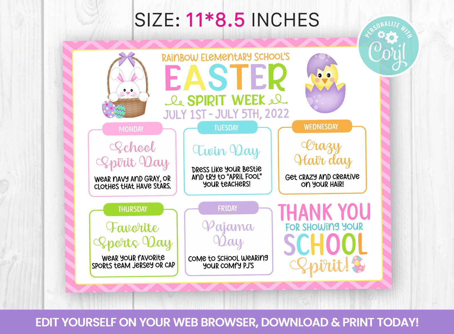EDITABLE Easter Spirit Week Flyer Itinerary Week Self Editing - Etsy