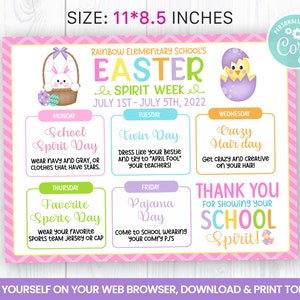 EDITABLE Easter Spirit Week Flyer, Itinerary Week Self Editing Invite ...