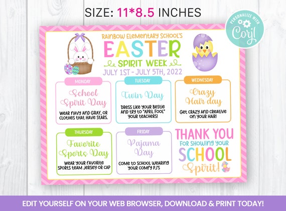 EDITABLE Easter Spirit Week Flyer, Itinerary Week Self Editing Invite ...