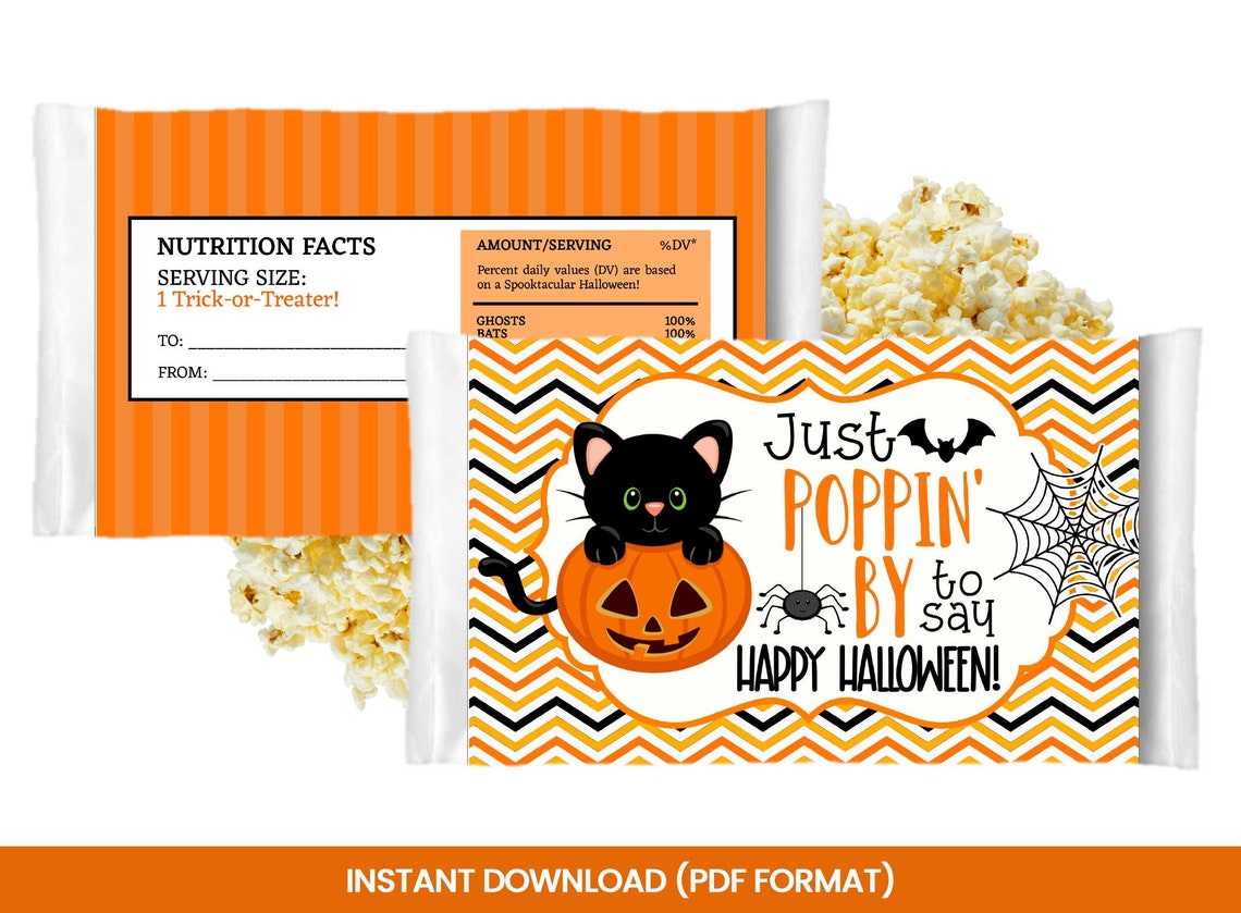 Happy Halloween Microwave Popcorn Wrapper Cat and Pumpkin - Etsy