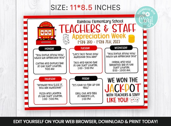 EDITABLE Casino Night Teacher Staff Appreciation Flyer, Jackpot ...