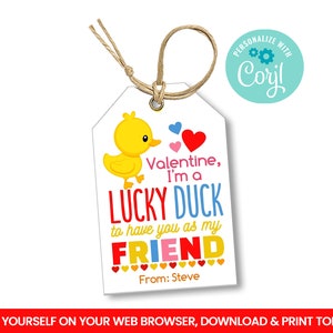 EDITABLE Lucky Duck Gift Tags, Rubber Duck Treat Tags Ideas, Valentine ...