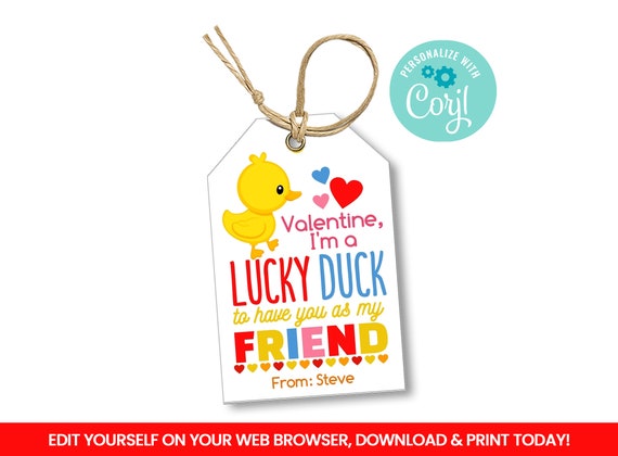 EDITABLE Lucky Duck gift tags, Rubber Duck treat tags ideas, Valentine ...
