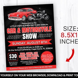 EDITABLE Car and Motorcycle Show Fundraiser Flyer Template, Charity Non ...