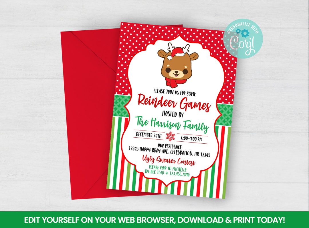 Editable Reindeer Games Invitation, Holiday Party Self Editing Invite ...