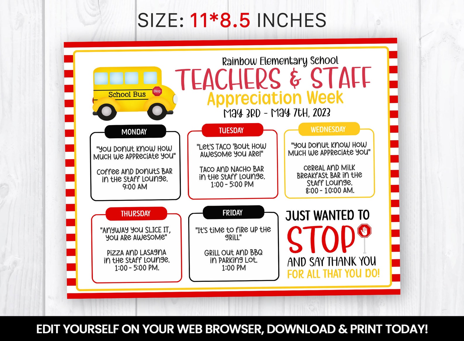 EDITABLE School Bus Teacher & Staff Appreciation Flyer, Wheelie ...