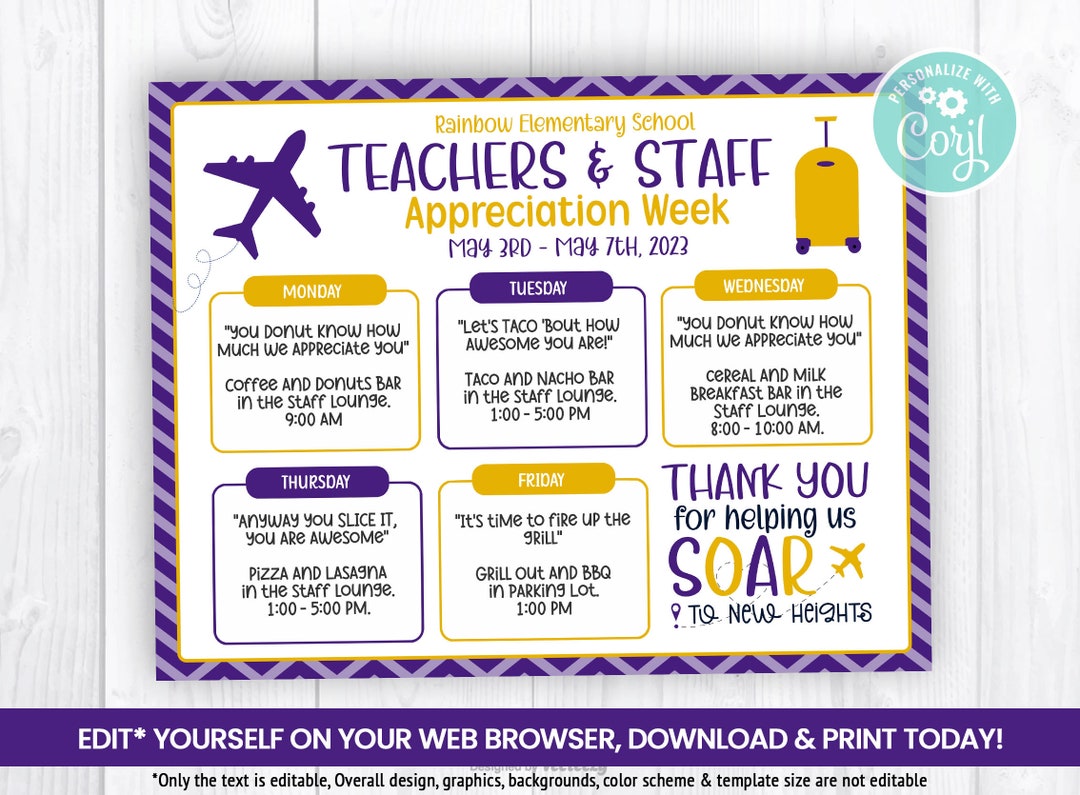 EDITABLE Airplane Teacher & Staff Appreciation Flyer, Travel Itinerary ...
