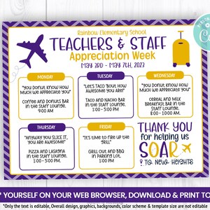 EDITABLE Airplane Teacher & Staff Appreciation Flyer, Travel Itinerary ...