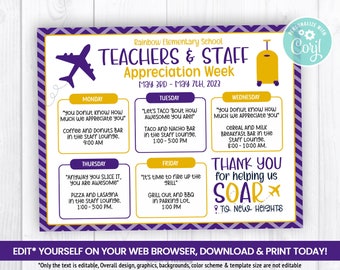Editable Airplane Teacher & Staff Appreciation Flyer, Travel Itinerary ...