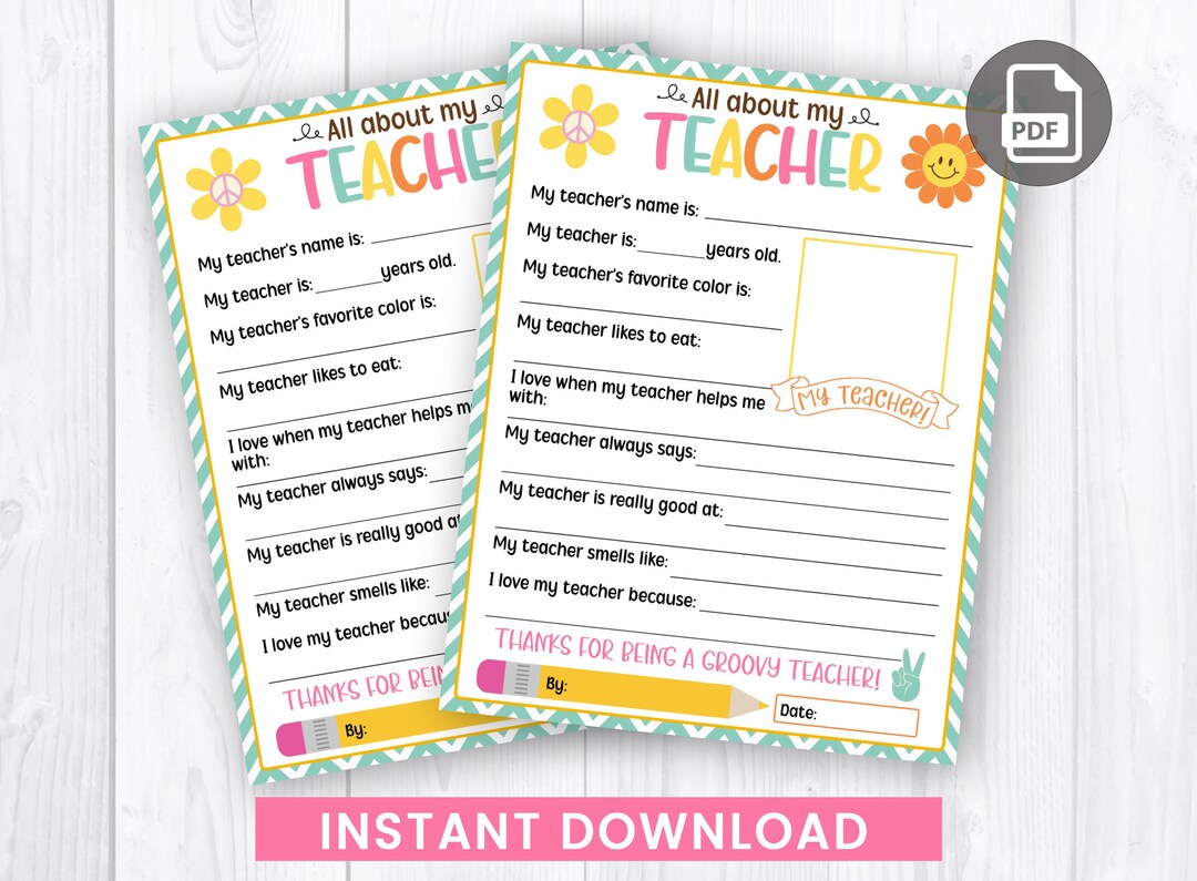 All About My Teacher Questionnaire, Groovy Flowers, Retro, Vintage ...