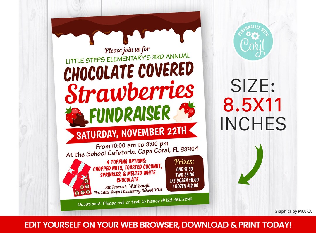 EDITABLE Chocolate Covered Strawberries Fundraiser Flyer Template ...