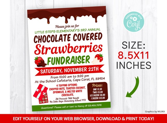 EDITABLE Chocolate Covered Strawberries Fundraiser Flyer Template ...