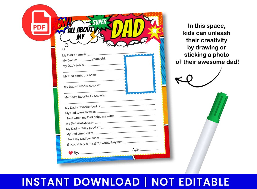 All About My Dad Printable Template, Superherofootball Father's Day ...