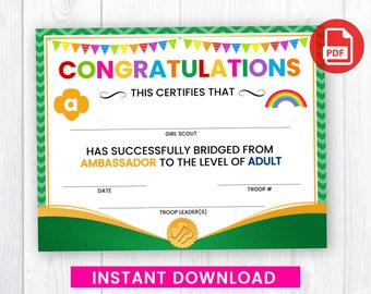Girl Scout Bridging Certificate, Junior to Cadette Ceremony PDF Instant ...