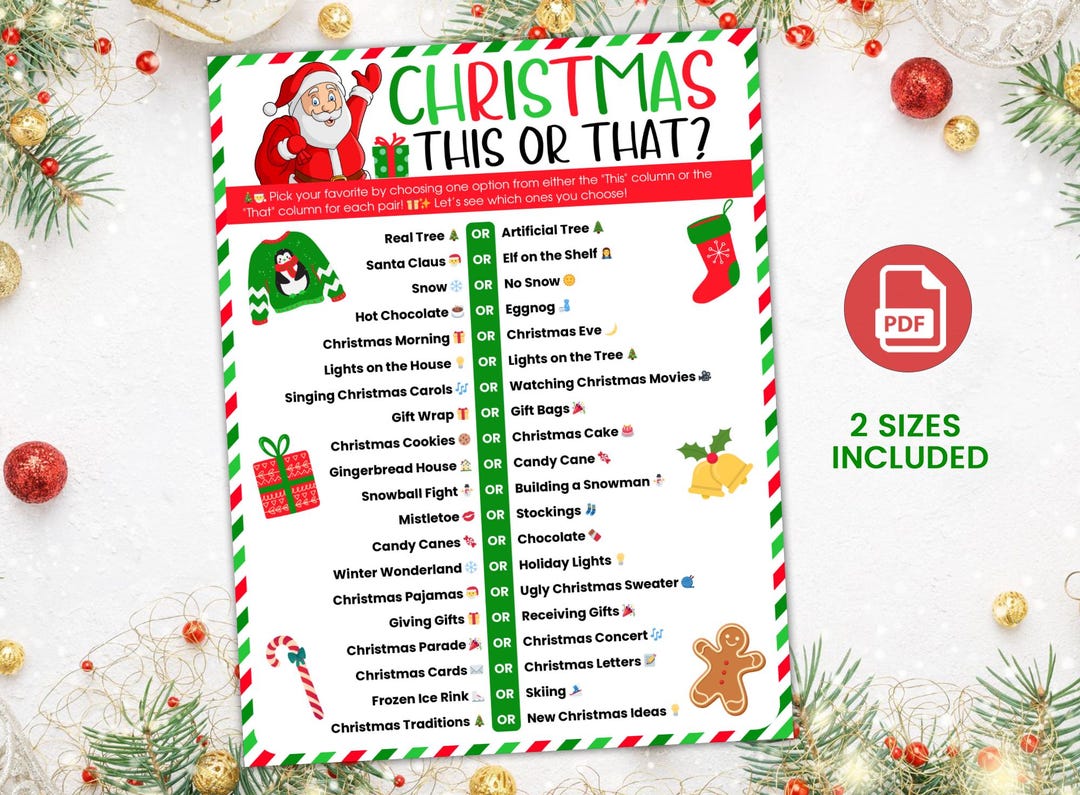 Christmas This or That Fun Printable Holiday Game for All Ages INSTANT ...