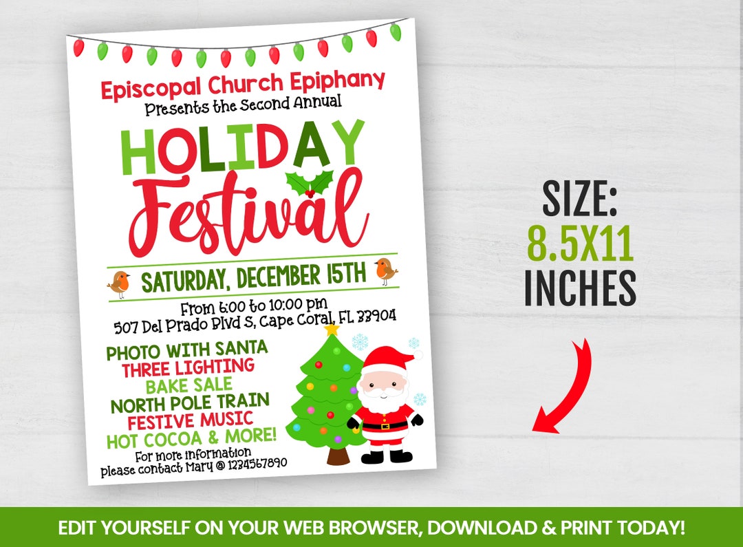 EDITABLE Holiday Festival Flyer Template, Charity Non Profit Event ...