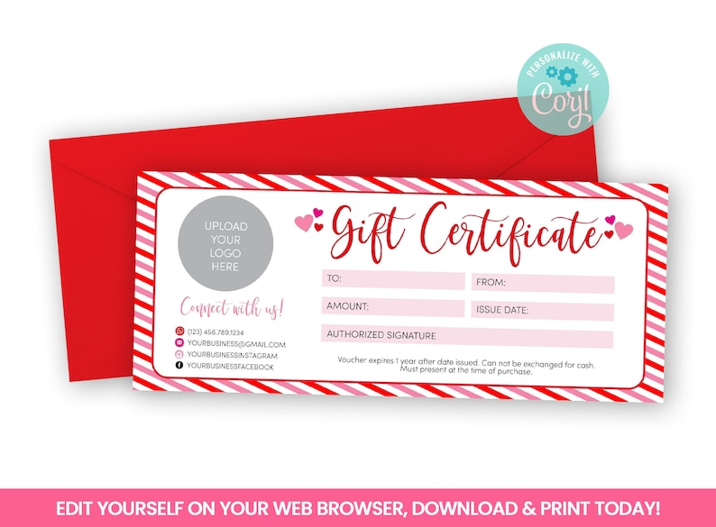 Editable Gift Certificate Template Printable DIY Shop Gift | Etsy