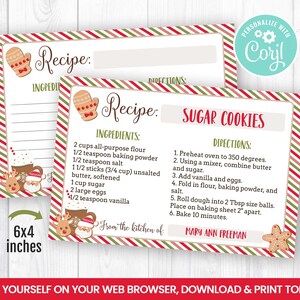 Editable Christmas Cookie Exchange Recipe Card, Holiday Recipe Self ...