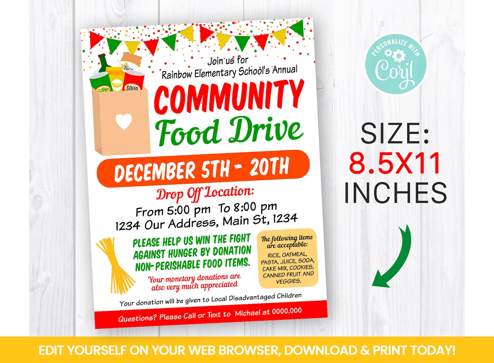 EDITABLE Community Food Drive Flyer Template Charity Non - Etsy