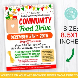 EDITABLE Community Food Drive Flyer Template, Charity Non Profit Event ...