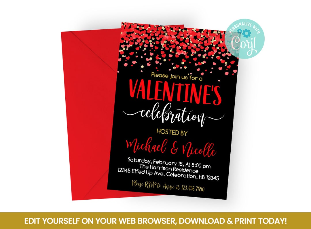 Editable Valentines Day Party Invitation Chalkboard Faux Etsy