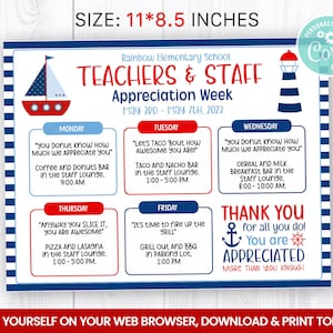 EDITABLE Nautical Teacher Staff Appreciation Flyer, Sea Itinerary Week ...