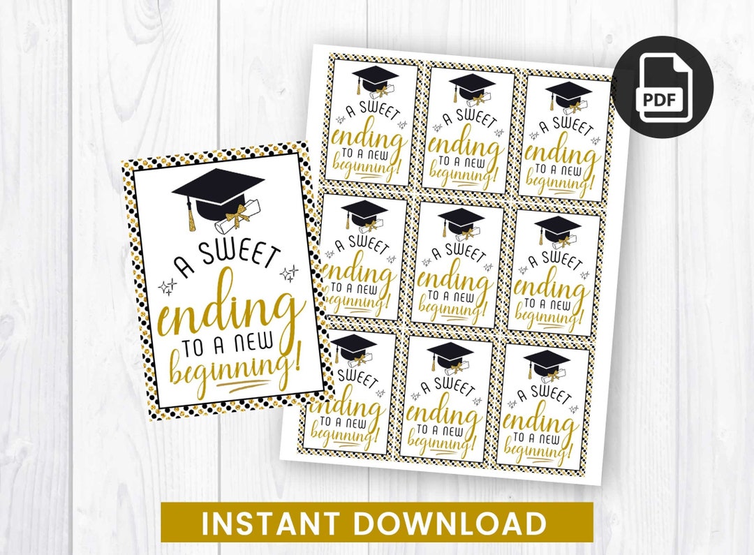 Graduation Printable Gift Tag, Grad Themed Treat Tags, Gold and Black ...