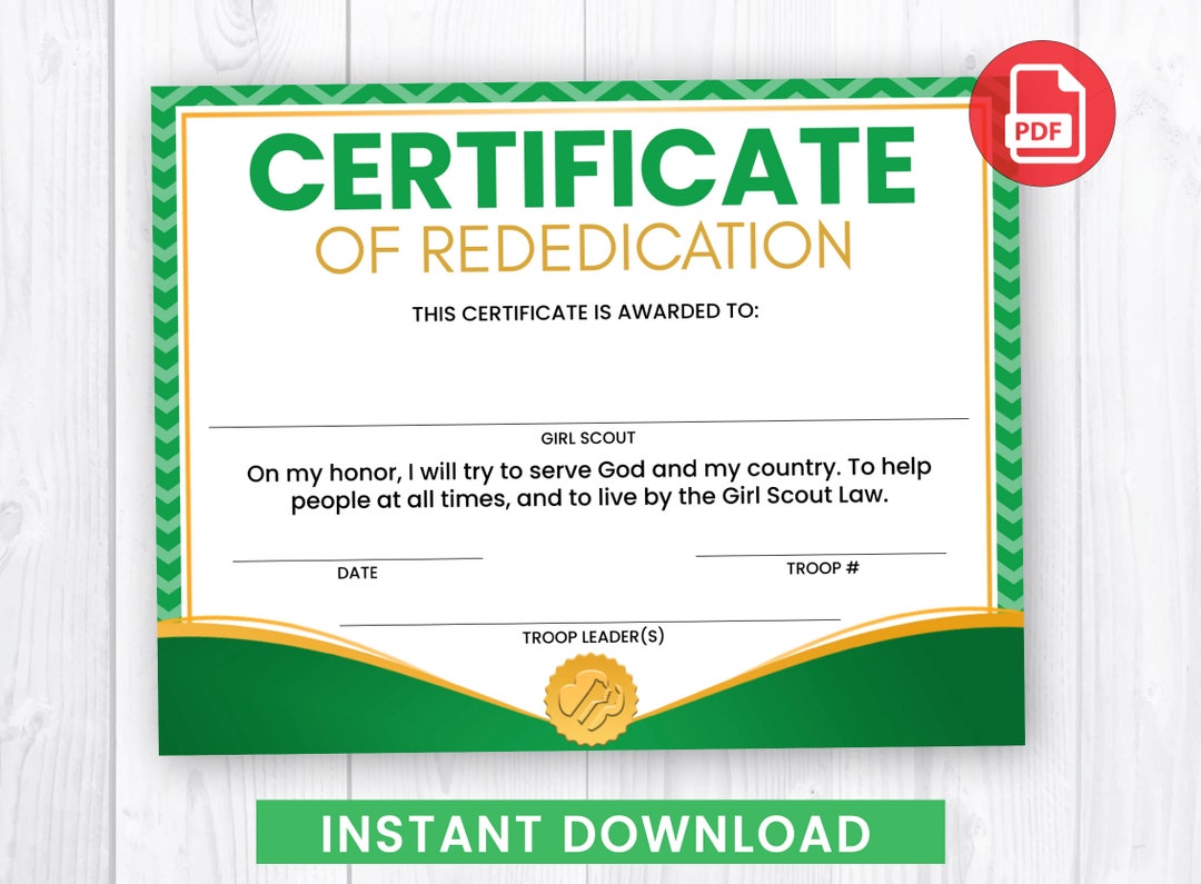 Girl Scout Rededication Ceremony Certificate Award - Etsy