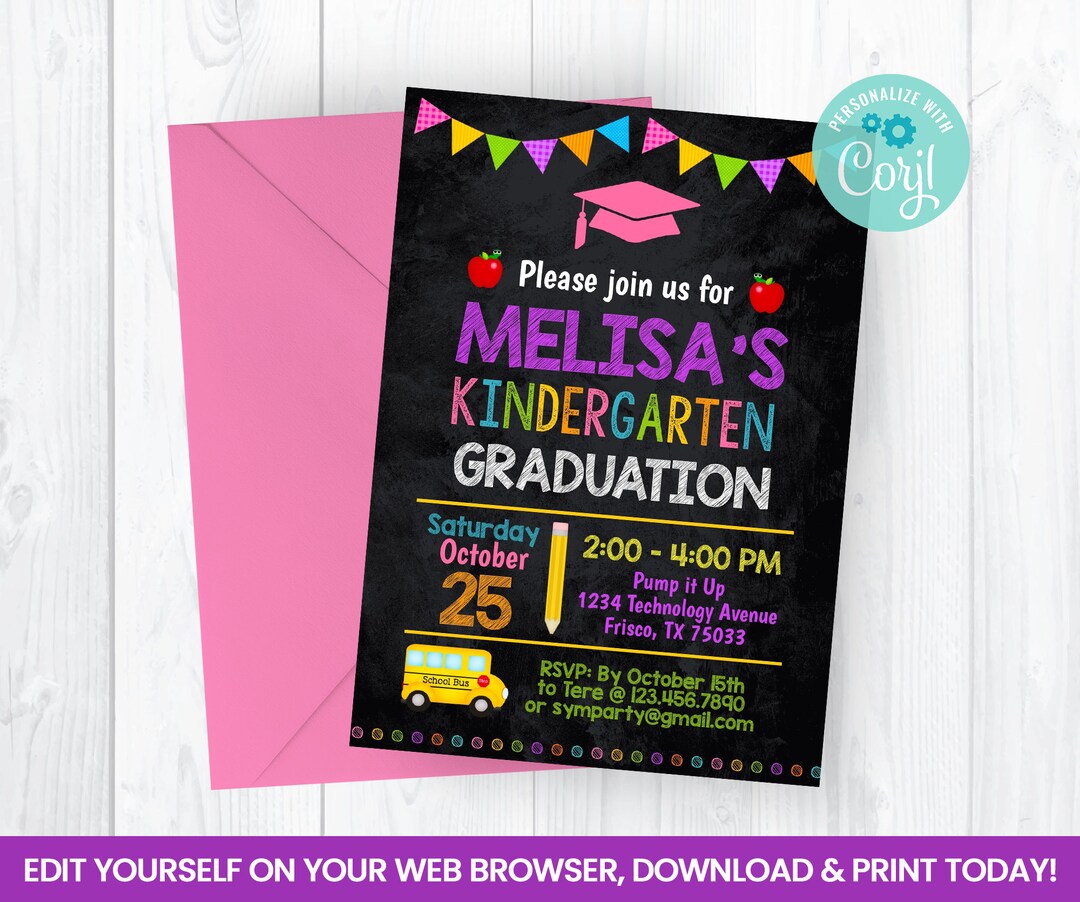Editable Graduation Invitation, Girl Self Editing Invite, INSTANT ...