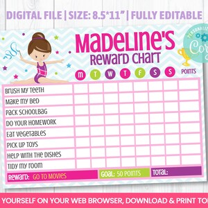 EDITABLE Gymnastics Reward Chart, Gymnast Routine Chart, Self Editing ...