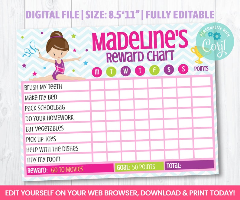 EDITABLE Gymnastics Reward Chart Gymnast Routine Chart Self | Etsy