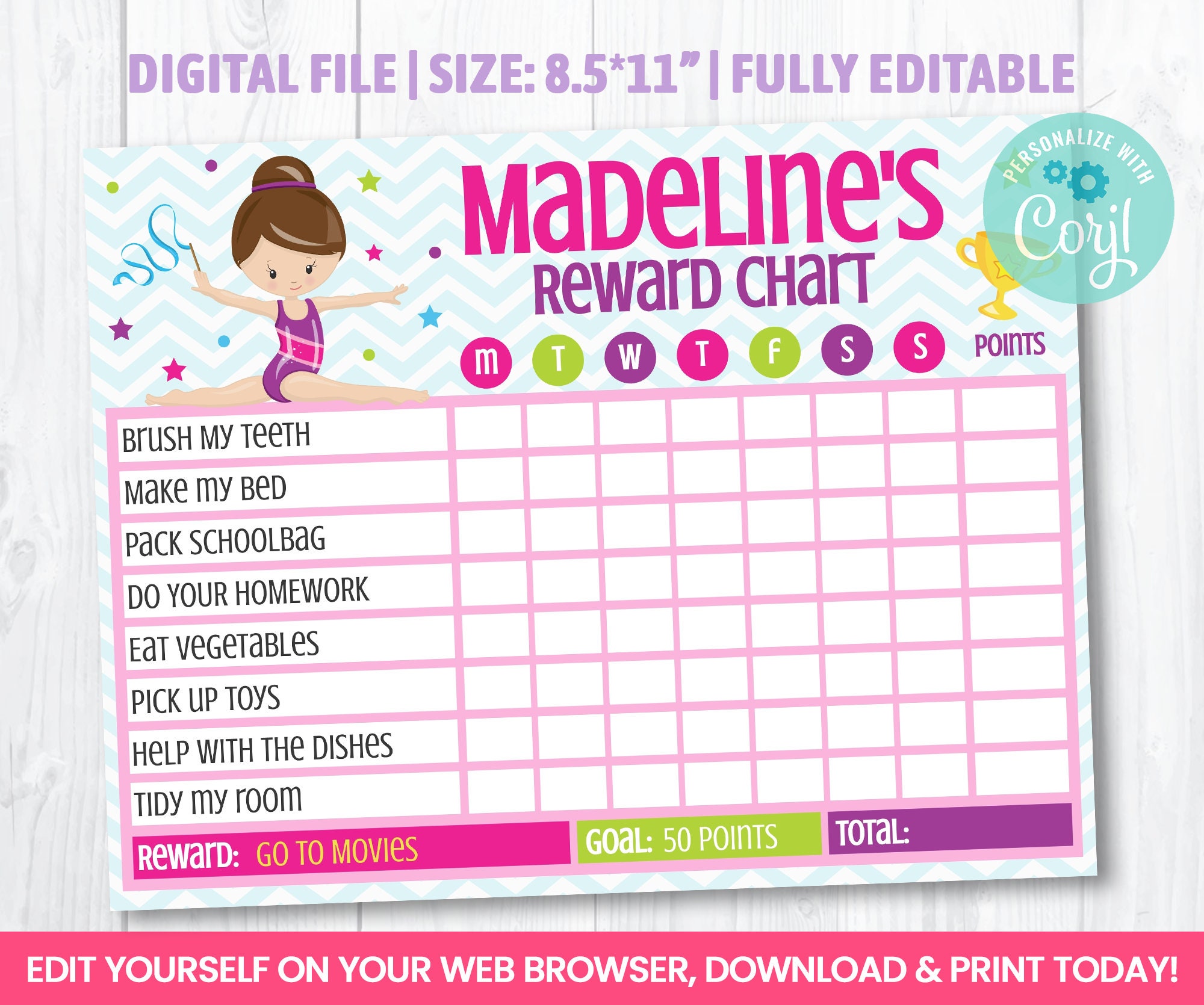 EDITABLE Gymnastics Reward Chart Gymnast Routine Chart Self | Etsy Canada