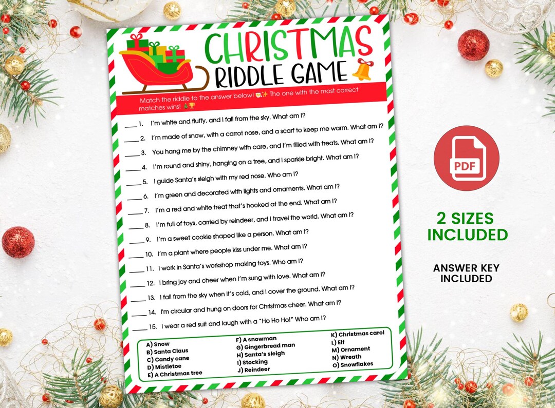 Christmas Riddles Game Fun Printable Holiday Activity for All Ages ...