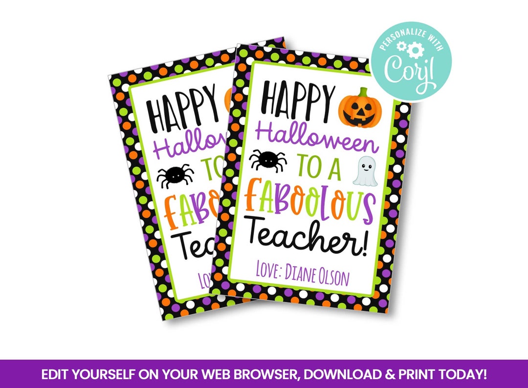 EDITABLE Happy Halloween to a Fabulous Teacher Gift Tags, Ghost Self ...