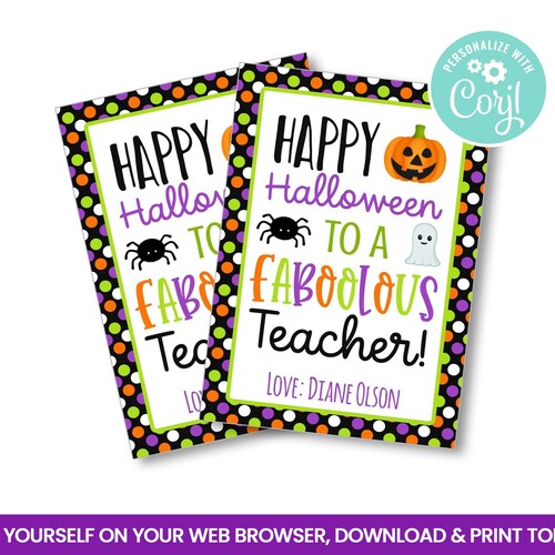 EDITABLE Happy Halloween to a Fabulous Teacher Gift Tags - Etsy