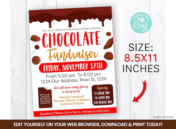 EDITABLE Chocolate Fundraiser Flyer Template Charity Non - Etsy UK