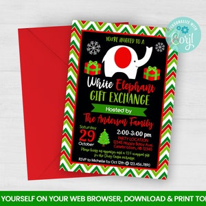 Editable Christmas White Elephant Invitation, Holiday Gift Exchange ...