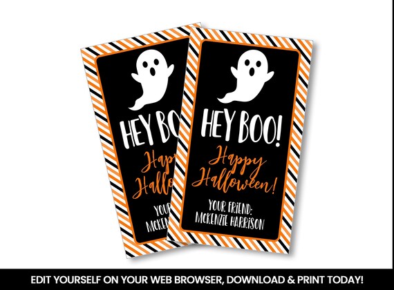 EDITABLE Happy Halloween Gift Tags, Ghost, Hey Boo Self Editing Favors ...