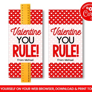 EDITABLE Valentine You RULE Card, Bracelet Ruler Gift Tags Holder, Self ...
