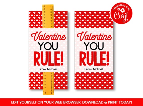 EDITABLE Valentine you RULE Card, Bracelet Ruler Gift Tags Holder, Self ...