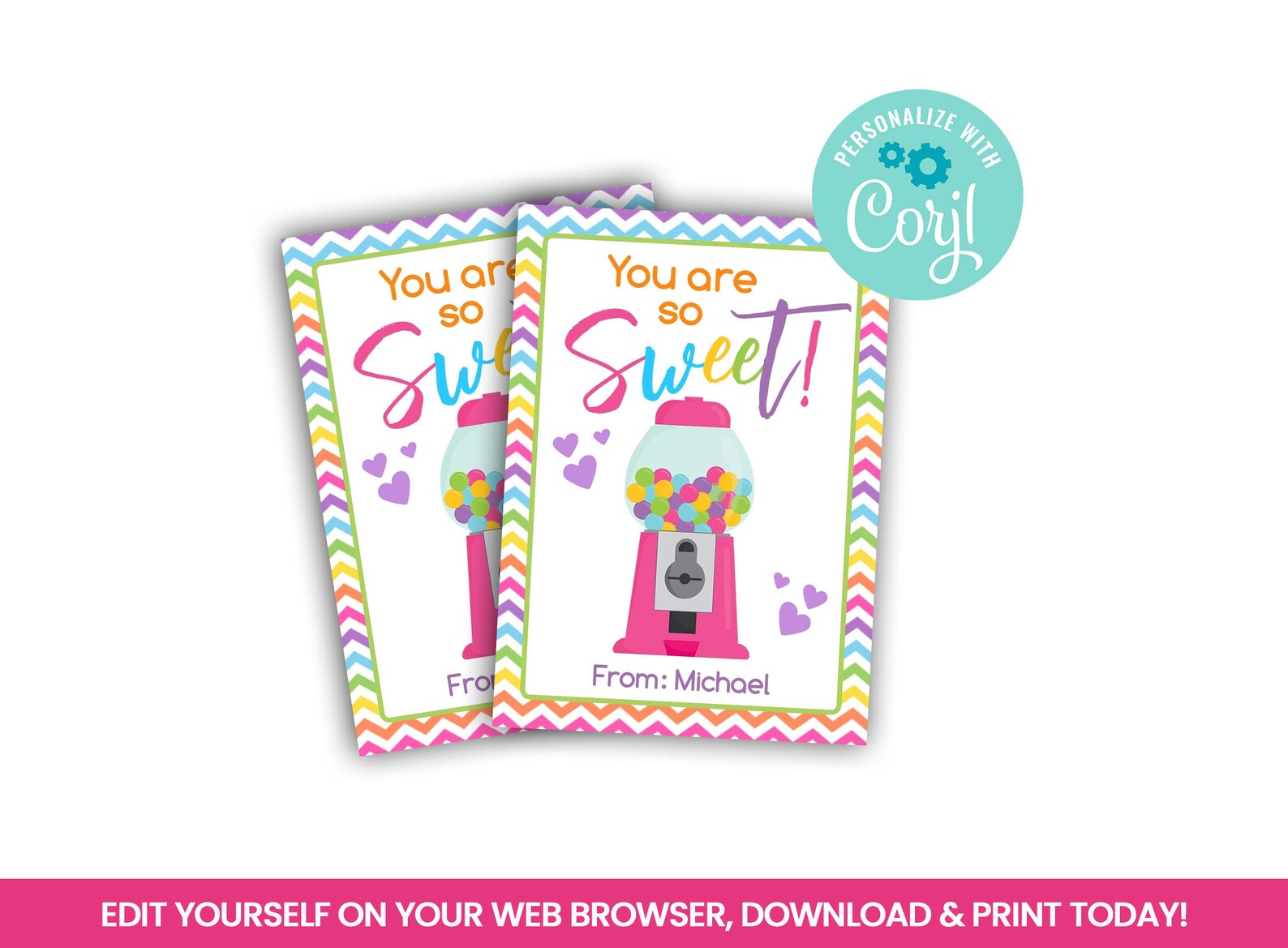 EDITABLE You Are Sweet Gift Tags Bubble Gum Machine Favor | Etsy
