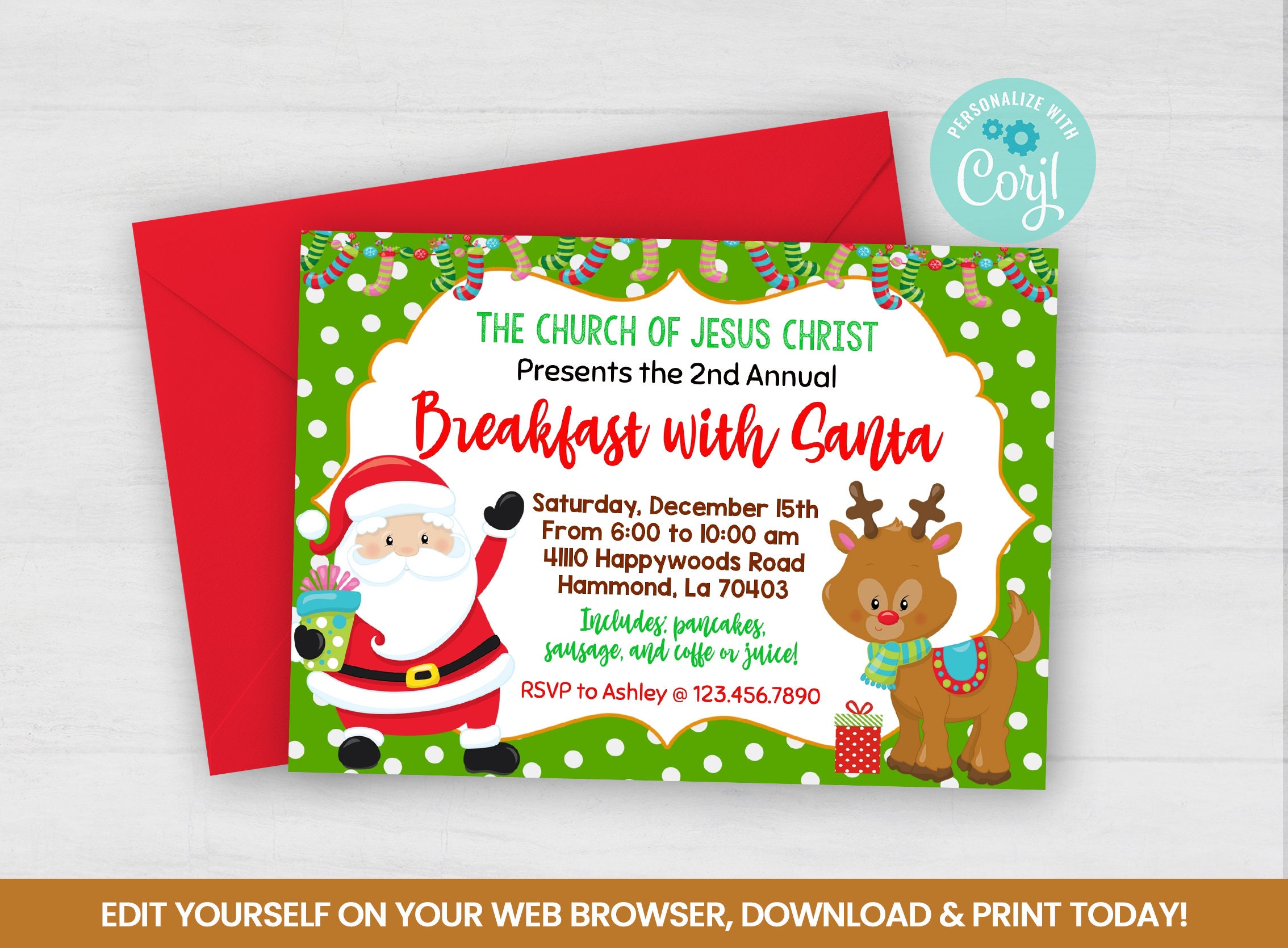 Editable Breakfast With Santa Invitation School Christmas - Etsy