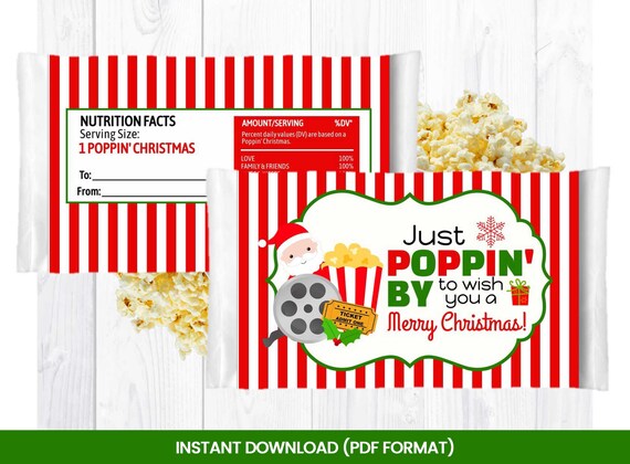 Merry Christmas Microwave Popcorn Wrapper Movie Night School | Etsy