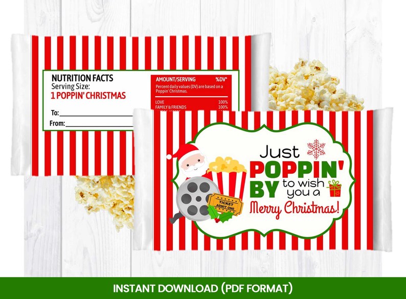 Merry Christmas Microwave Popcorn Wrapper Movie Night School - Etsy