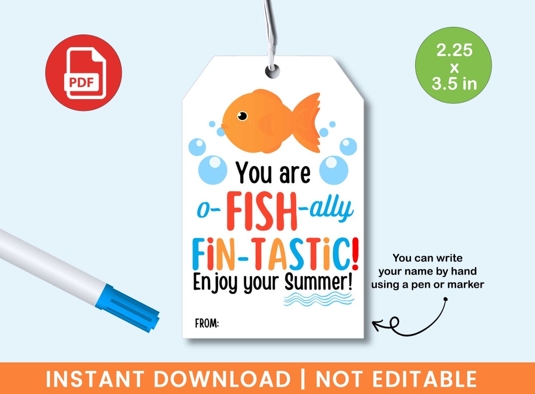 Goldfish Printable Gift Tag Design, Summer Treat Tags, Beach Themed ...