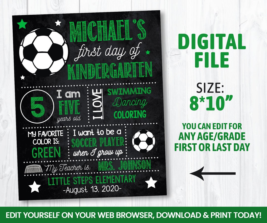 EDITABLE Soccer 1st Day of School Chalkboard Sign Sports Self - Etsy