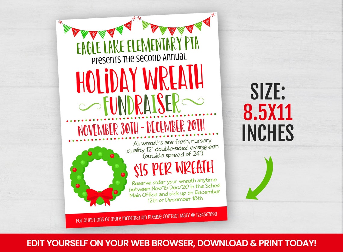 EDITABLE Holiday Wreath Flyer Template Charity Non Profit - Etsy