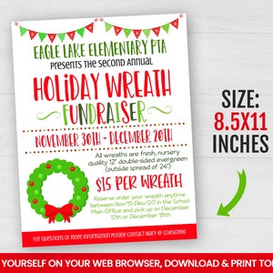 EDITABLE Holiday Wreath Flyer Template, Charity Non Profit Event Flyer ...